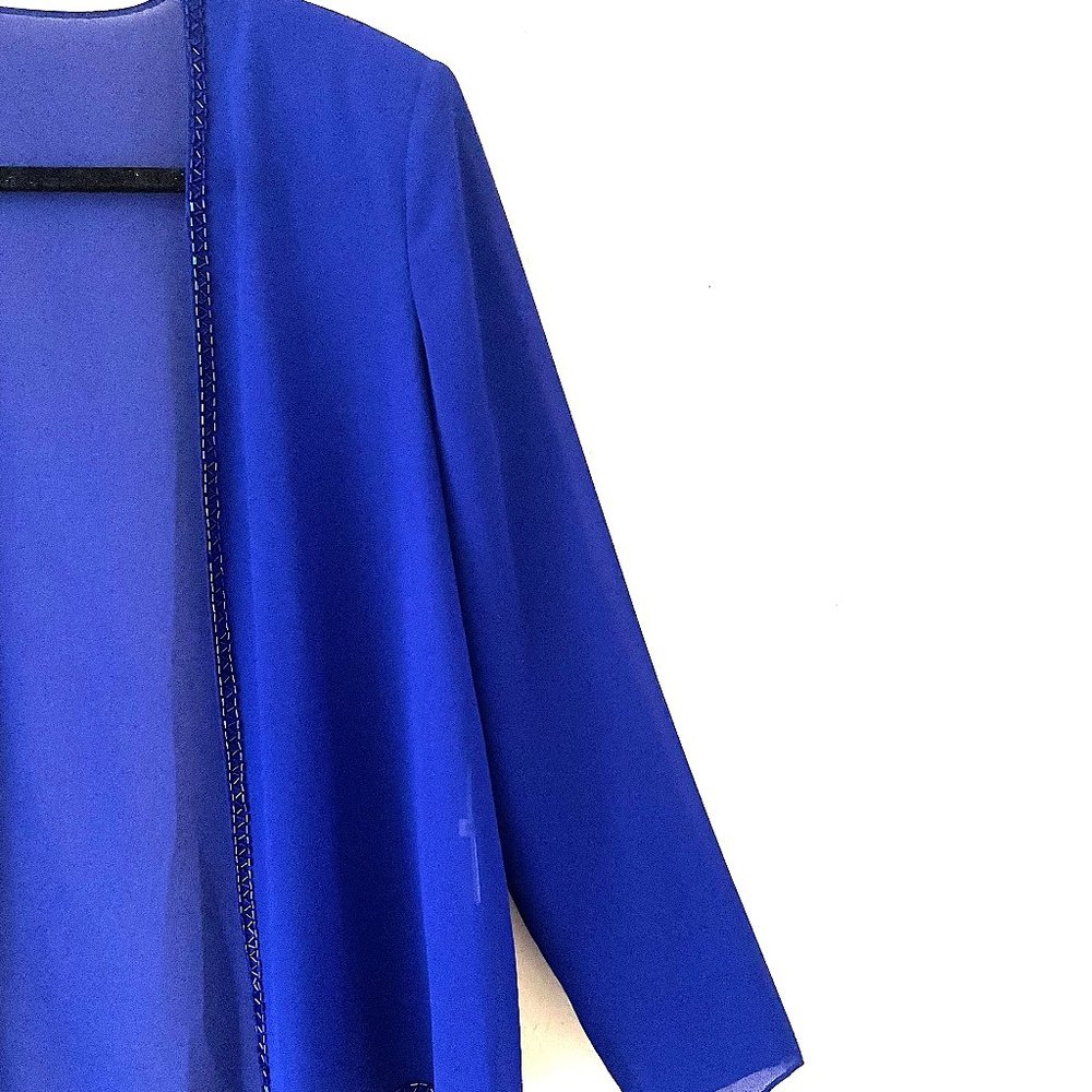 Electric Blue Vintage Sheer Embroidered Hem Lines Eve… - Gem